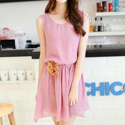 Summer Slim Fit Frilled Crew Neck Sun Dress on Luulla